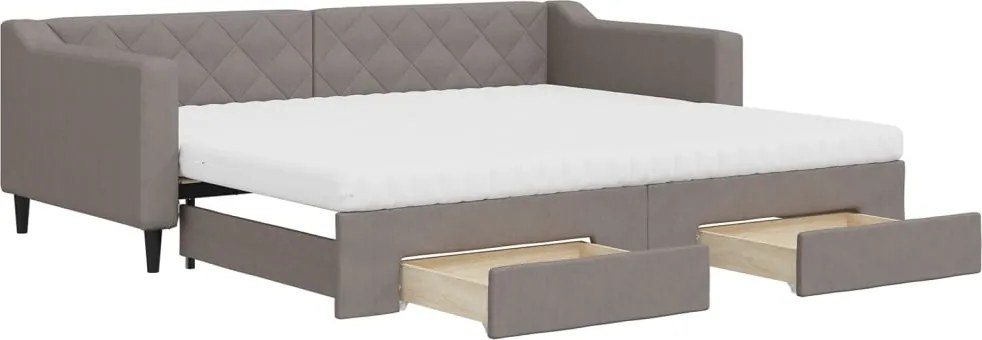 Válenda s přistýlkou a zásuvkami taupe 90 x 200 cm textil 3197483