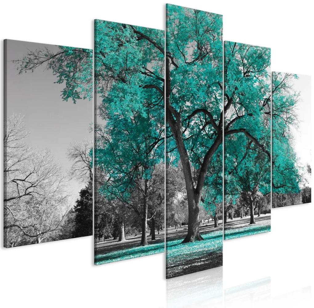 Obraz - Autumn in the Park (5 Parts) Wide Turquoise