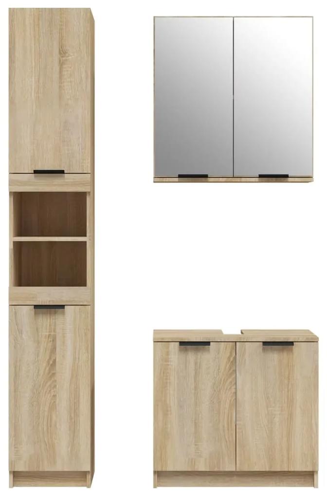 vidaXL 3dílný set koupelnových skříněk dub sonoma kompozitní dřevo