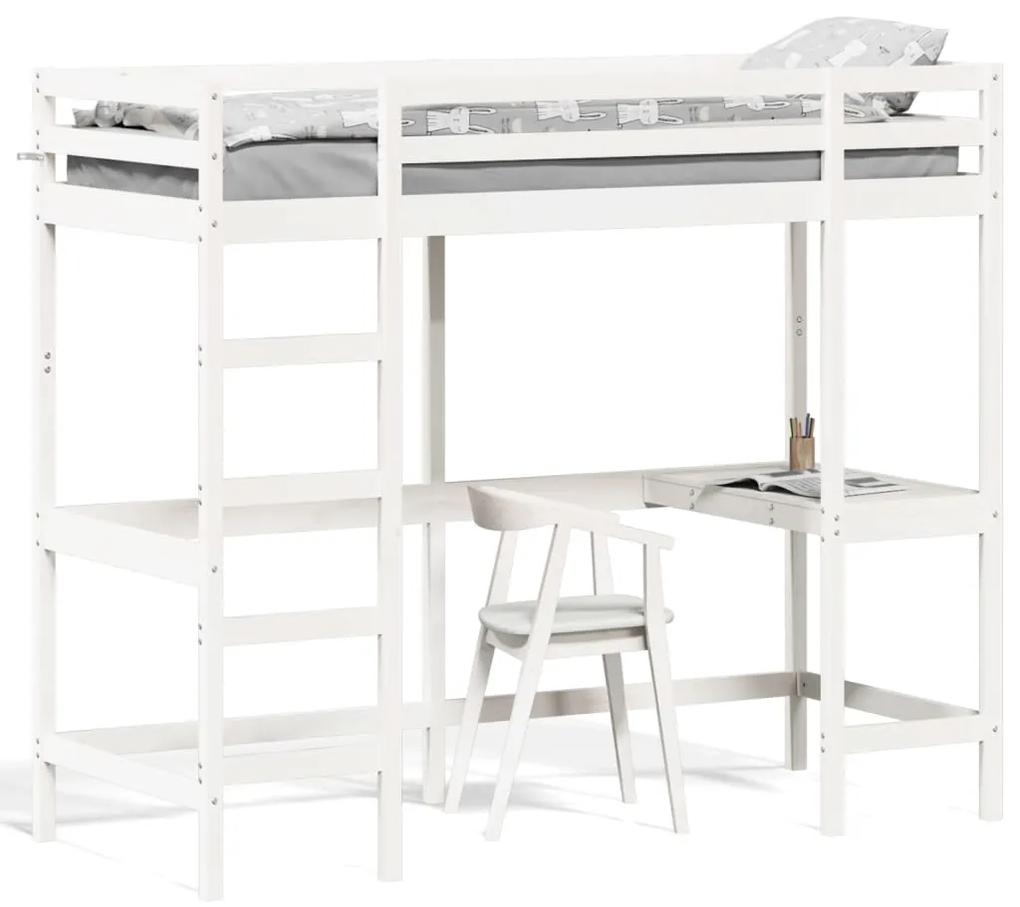 Patrová postel se stolem bílá 75 x 190 cm masivní borovice,  842863
