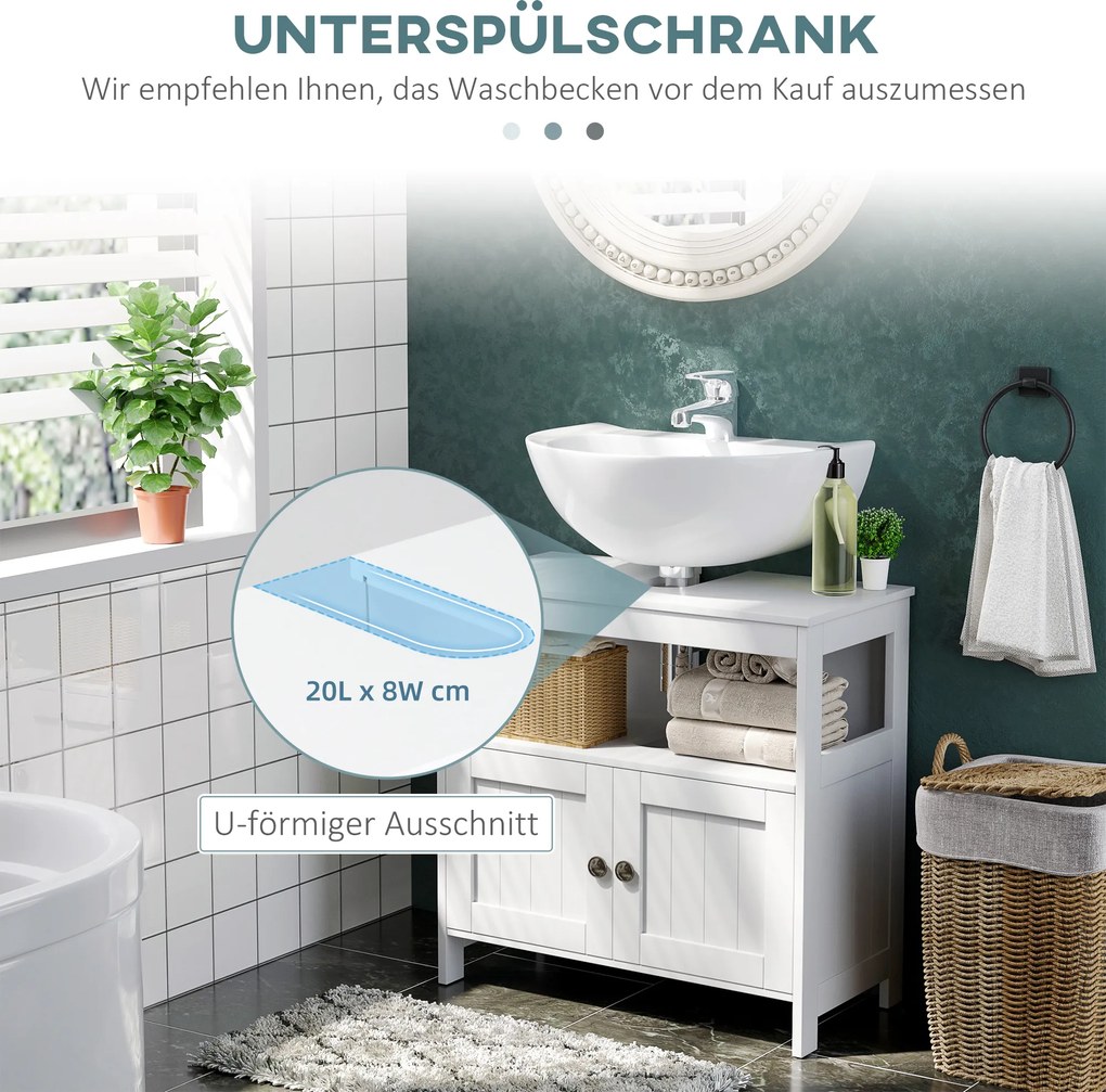 Podskříňový kabinet Kleankin se 2 dvířky a otevřenou policí, moderní design, nosnost 30 kg, 60x30x60 cm, bílý