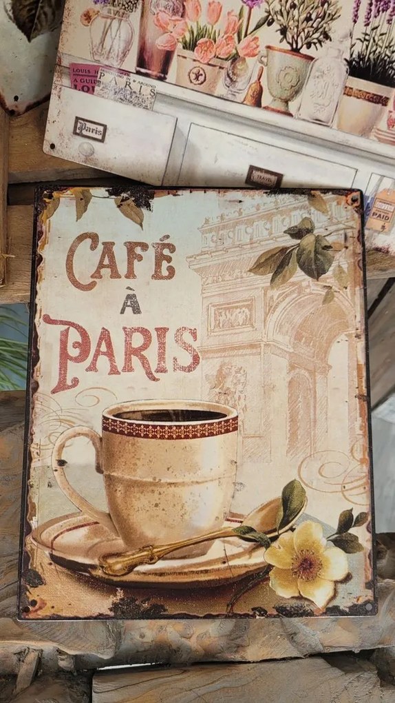 Nástěnná kovová cedule Café a Paris - 20*25 cm