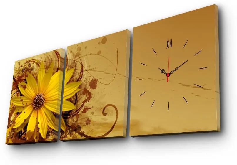 3 dílné dekorativní nástěnné hodiny Klota žluto-hnědé