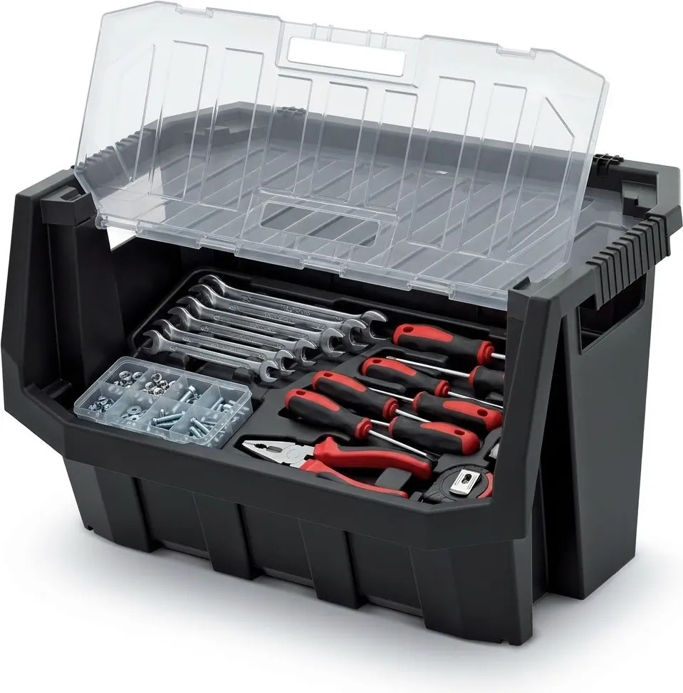 Prosperplast Dílenský úložný box HEAVY DUTY, S VÍKEM, černý 40x29x28 M