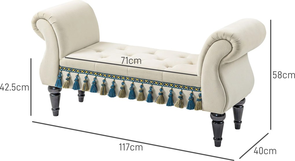 Pohovka HOMCOM s čalouněním, vzhled sametu, luxusní postelová lavice s dřevěnými nohami, předsíňová lavice do ložnice, nosnost do 150 kg, béžová, 117…