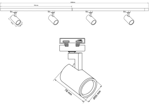 Bodové svítidlo do lištového systému LYNX 4xGU10/10W/230V černá