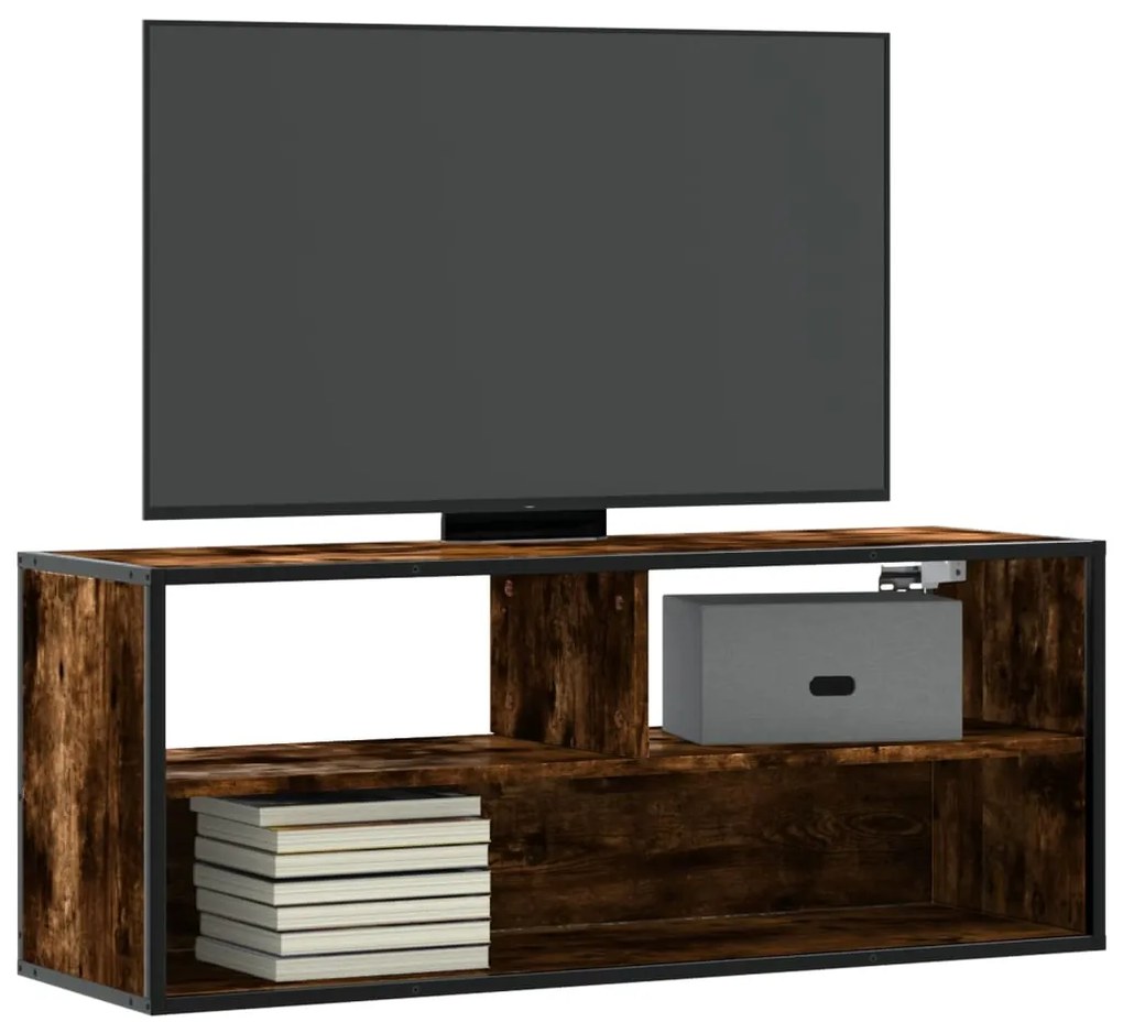 TV skříňka kouřový dub 100x31x39,5 cm kompozitní dřevo a kov