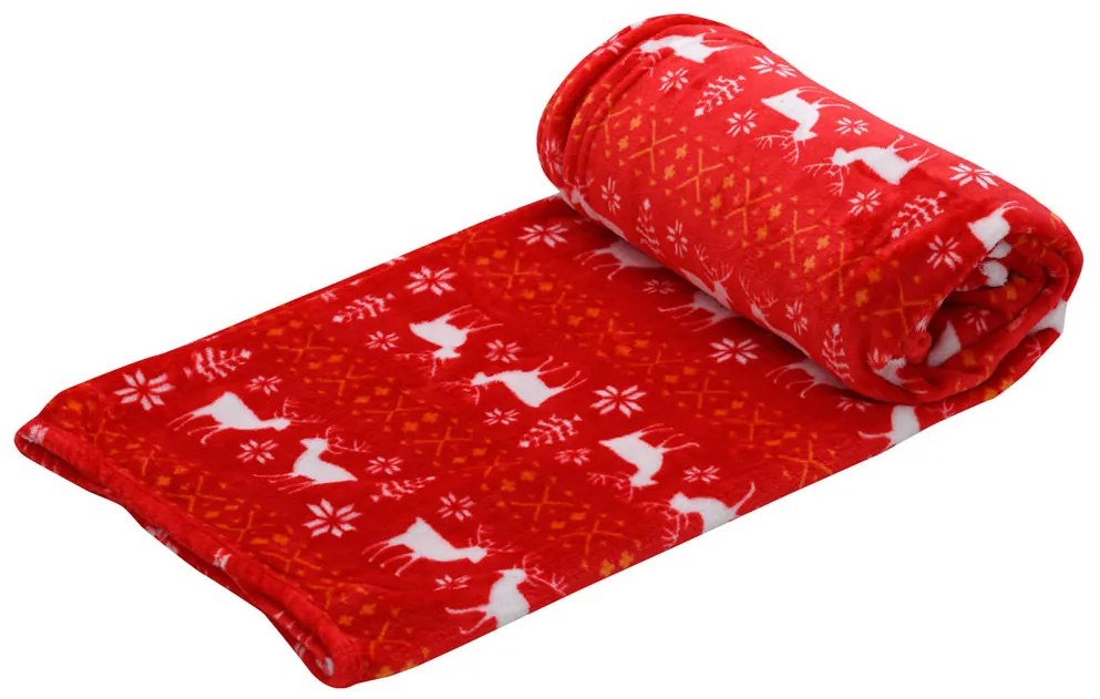 Červená vánoční mikroplyšová deka, 150x200 cm