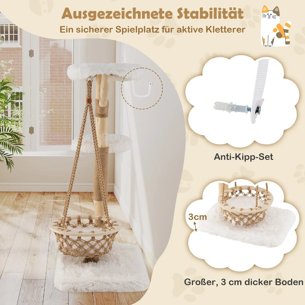 Costway 123 cm kočičí strom se závěsným košem a lezeckou věží a skutečnými