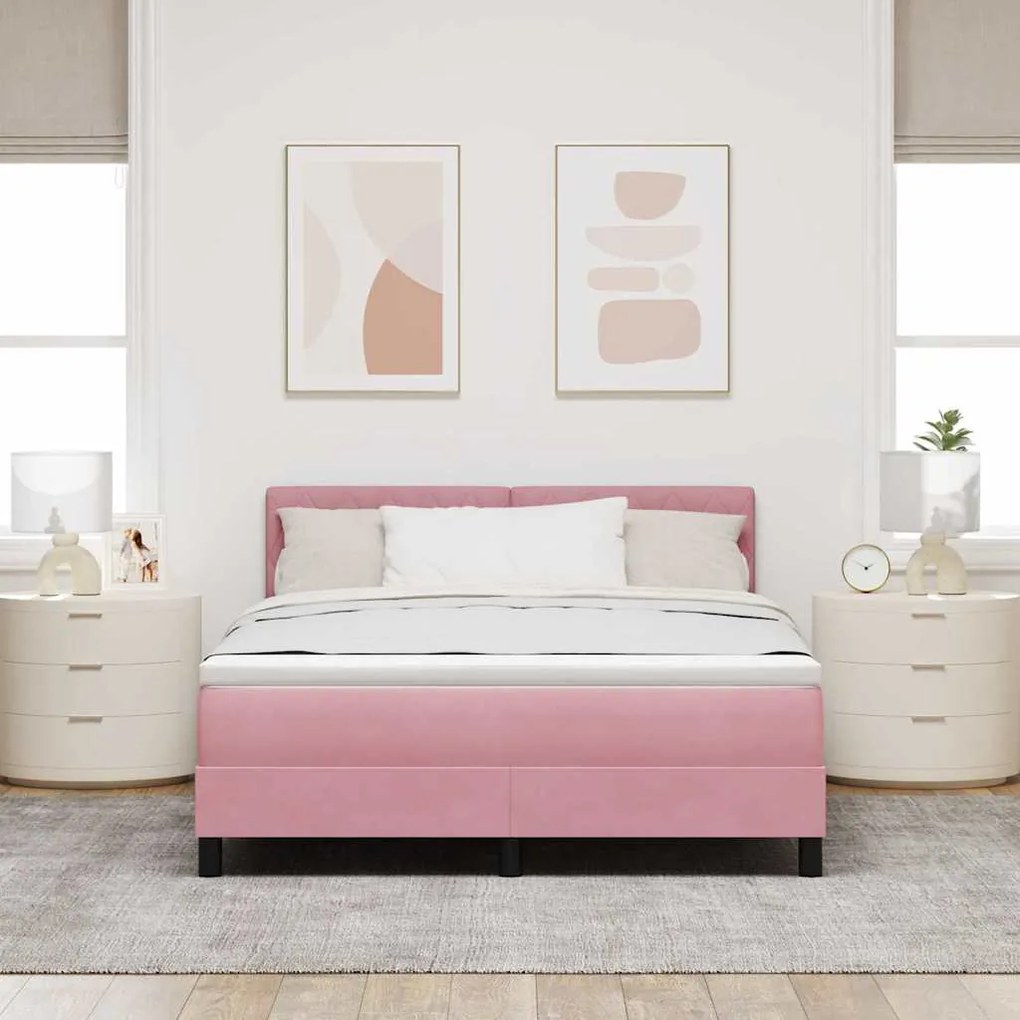 Postel s boxspringem s matrací s čelo Růžová 160 x 200 cm samet 3339121
