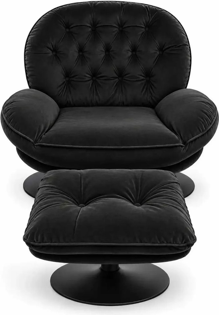 LuxuryForm DESIGN Otočné relaxační křeslo LUNA s podnožkou - černé