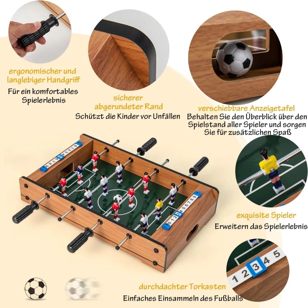 Costway Mini fotbalový stůl pro 2 hráče, prostorově úsporný stolní fotbal