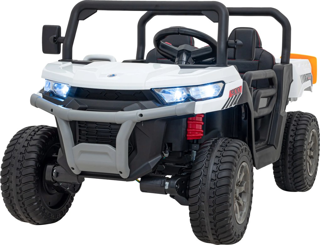 Ramiz Dětské auto Pick-Up Speed 900 bílé + pohon 4x4 + pohyblivá korba + zavazadlový prostor + dálkové ovládání + lopatka + LED a zvuky