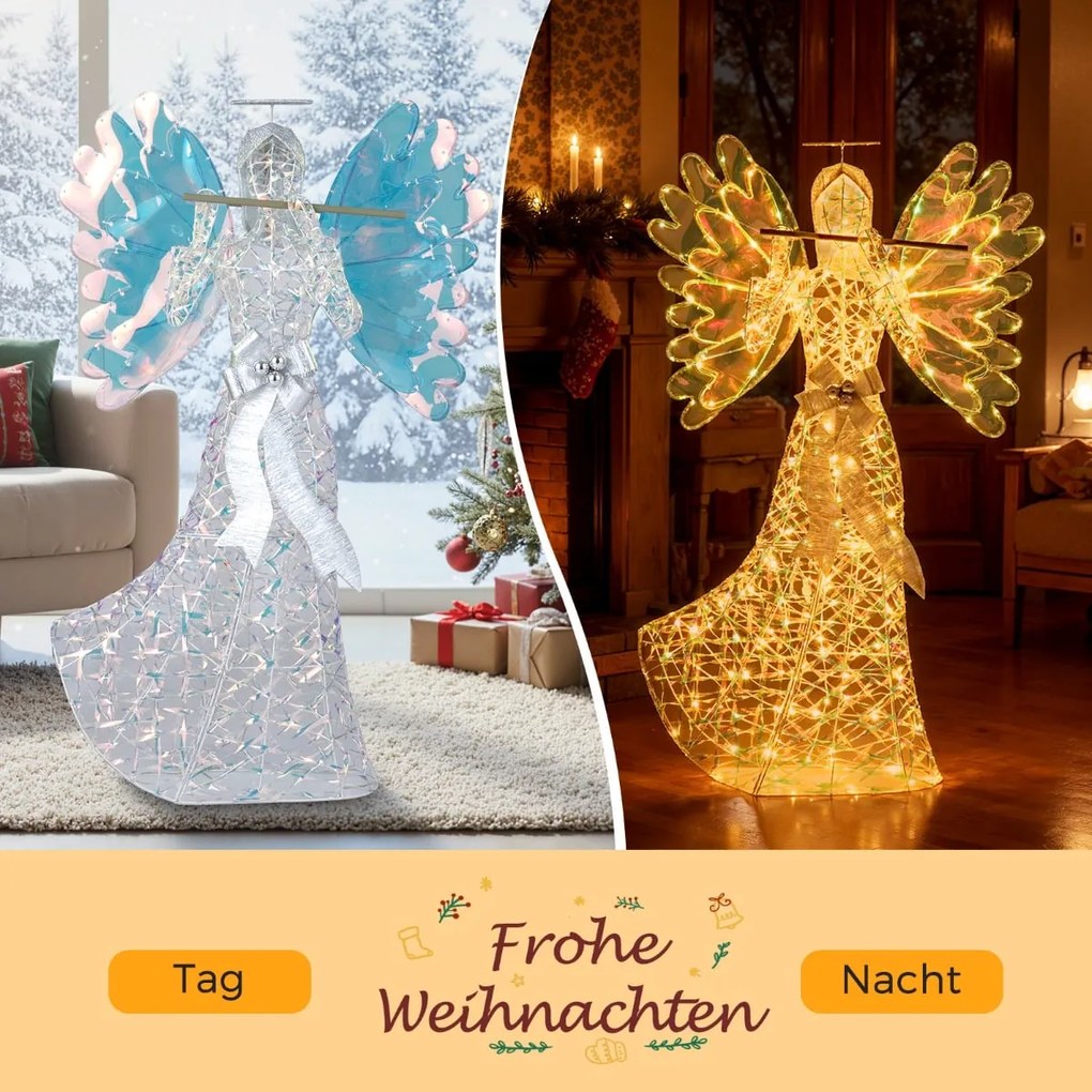 Costway Svítící vánoční anděl s flétnou 158 cm, 250 LED