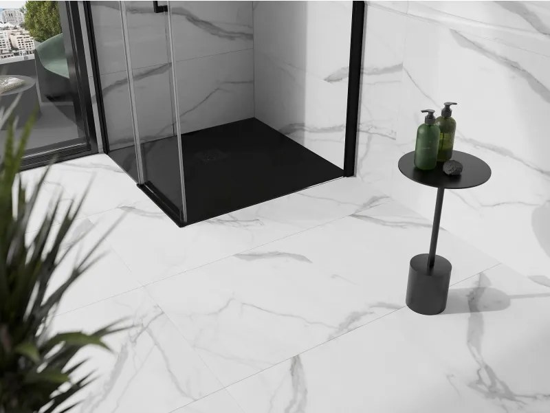 Mexen Stone+, čtvercová vanička z minerálního kompozitu 100 x 100 cm, černá, černá krytka, 44701010-B