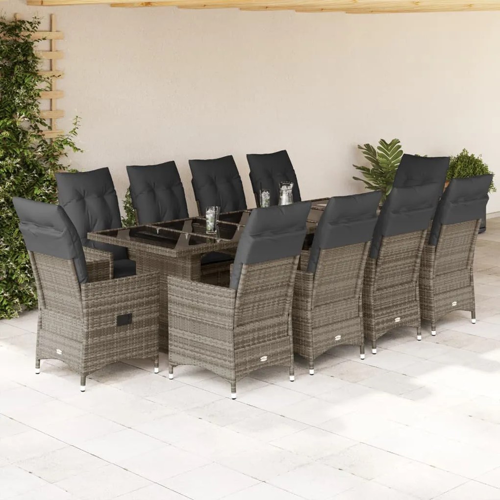 11dílný zahradní bistro set s poduškami šedý polyratan 3277241