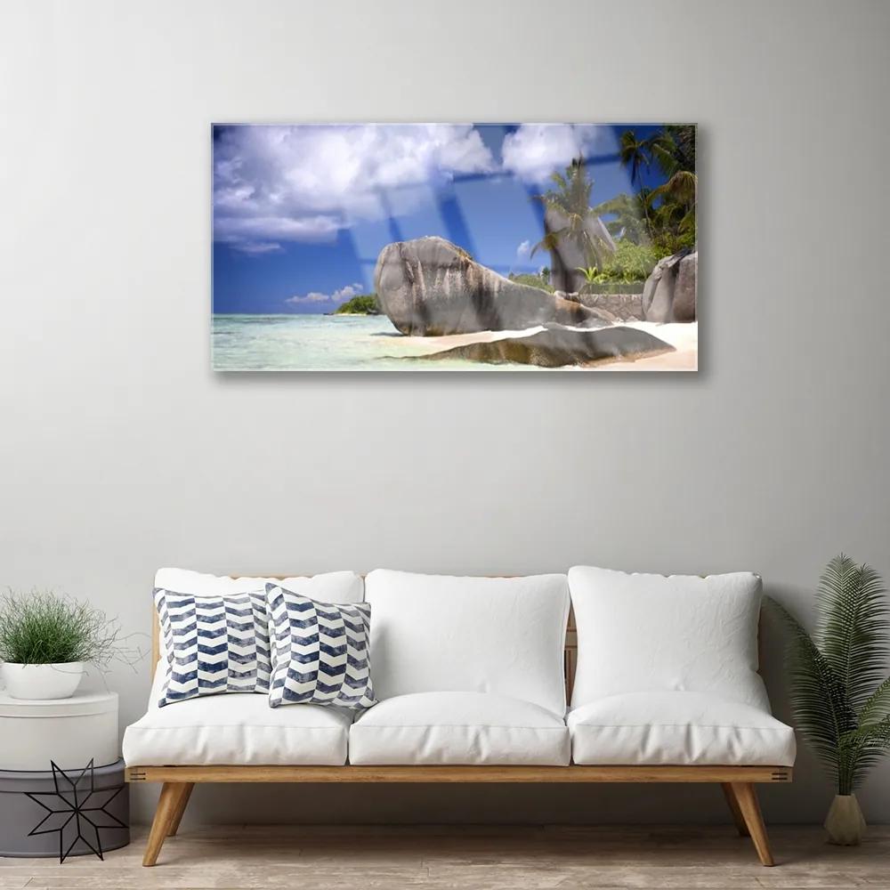 Obraz na skle Skály Pláž Krajina 140x70 cm
