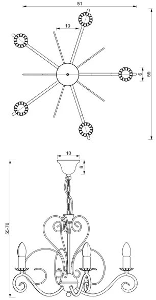 Lustr na řetězu MAURO 5xE14/60W/230V
