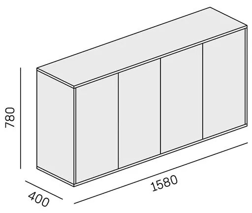Kancelářská skřínka s dveřmi LAYERS, dlouhá, 1582 x 400 x 777 mm, dub přírodní / dub mořený