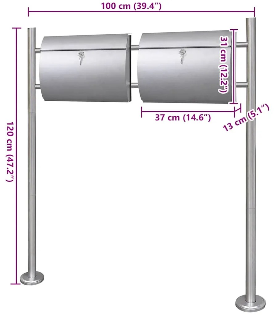 vidaXL Marketos Dvojitá poštovní schránka se stojanem nerezová ocel