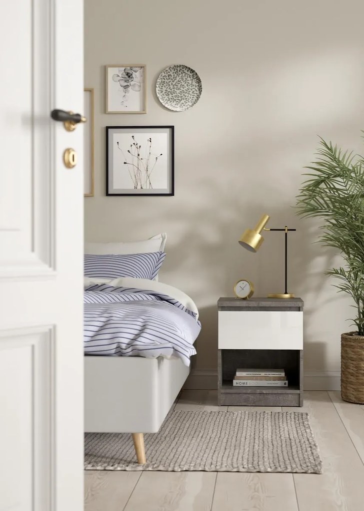 FALCO Noční stolek Simplicity 238 beton/bílý lesk