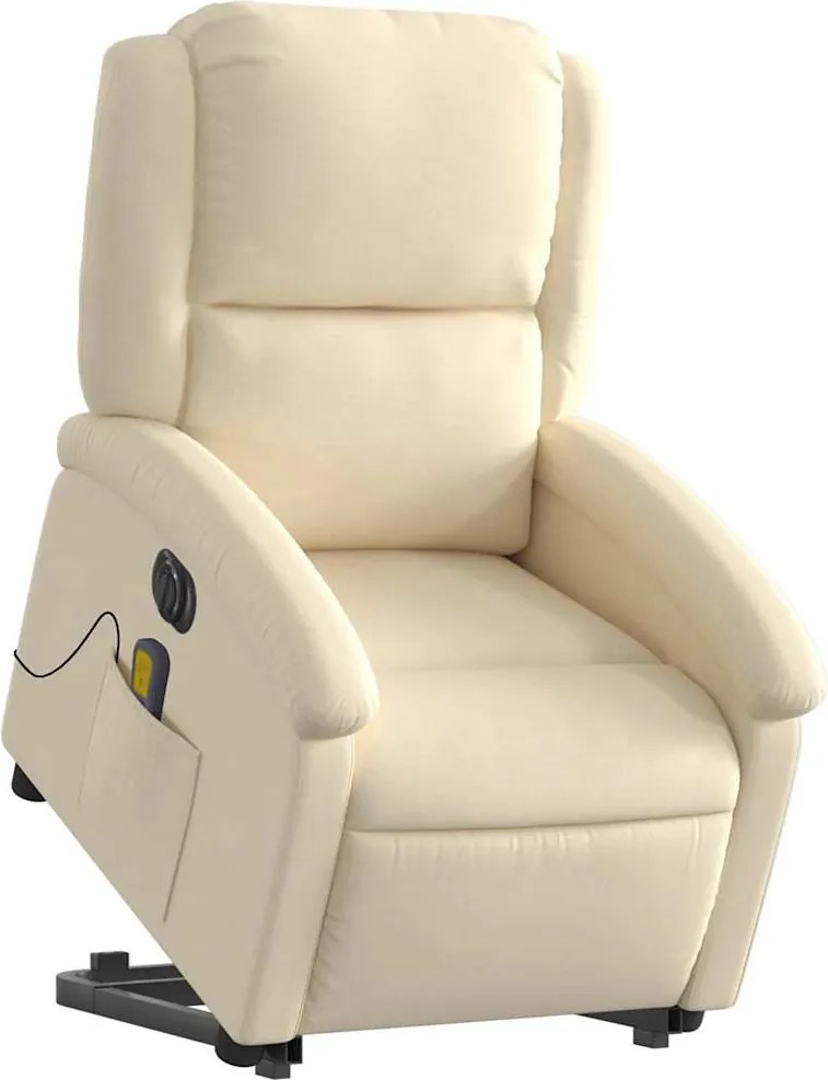 Elektrické zvedací masážní polohovací křeslo krémové textil 3204209