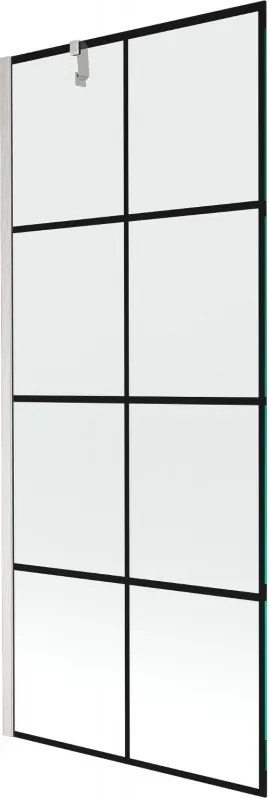Mexen Next, 1-křídlová vanová zástěna 80 x 150 cm, 6mm čiré sklo - černý vzor, ​​ocelová, 895-080-000-00-77-97