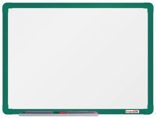 Bílá magnetická popisovací tabule boardOK, 600 x 450 mm, zelený rám