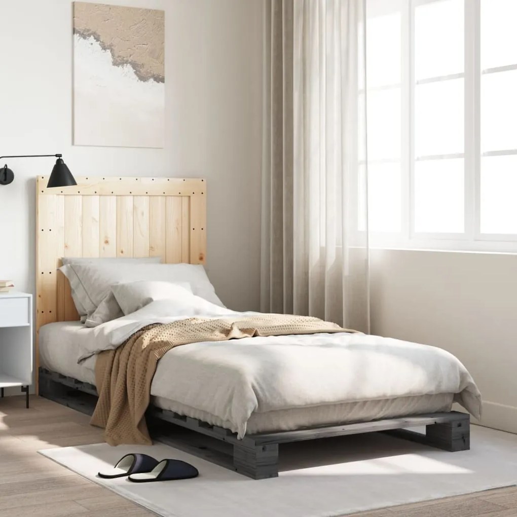 Rám postele s čelem šedý 90 x 200 cm masivní borové dřevo 3281544