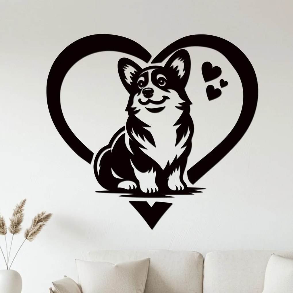 dřevo života Dřevěná dekorace Corgi láska Zvolte rozměr (cm): 40x37, Zvolte barvu dekoru: Wenge