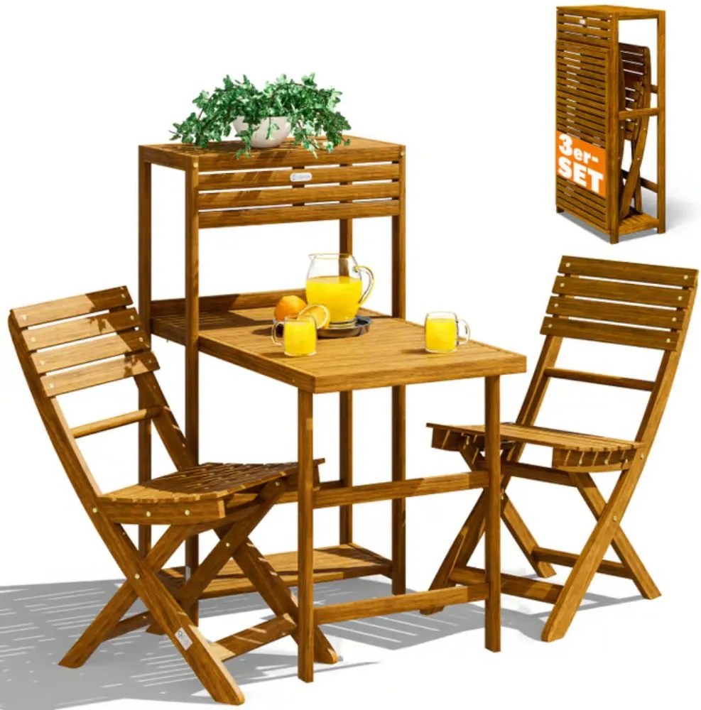 Balkonový set PATIO, 3dílný, přírodní dřevo Casaria
