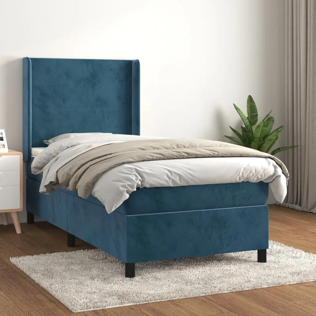 Box spring postel s matrací tmavě modrá 100x200 cm samet,  3132547
