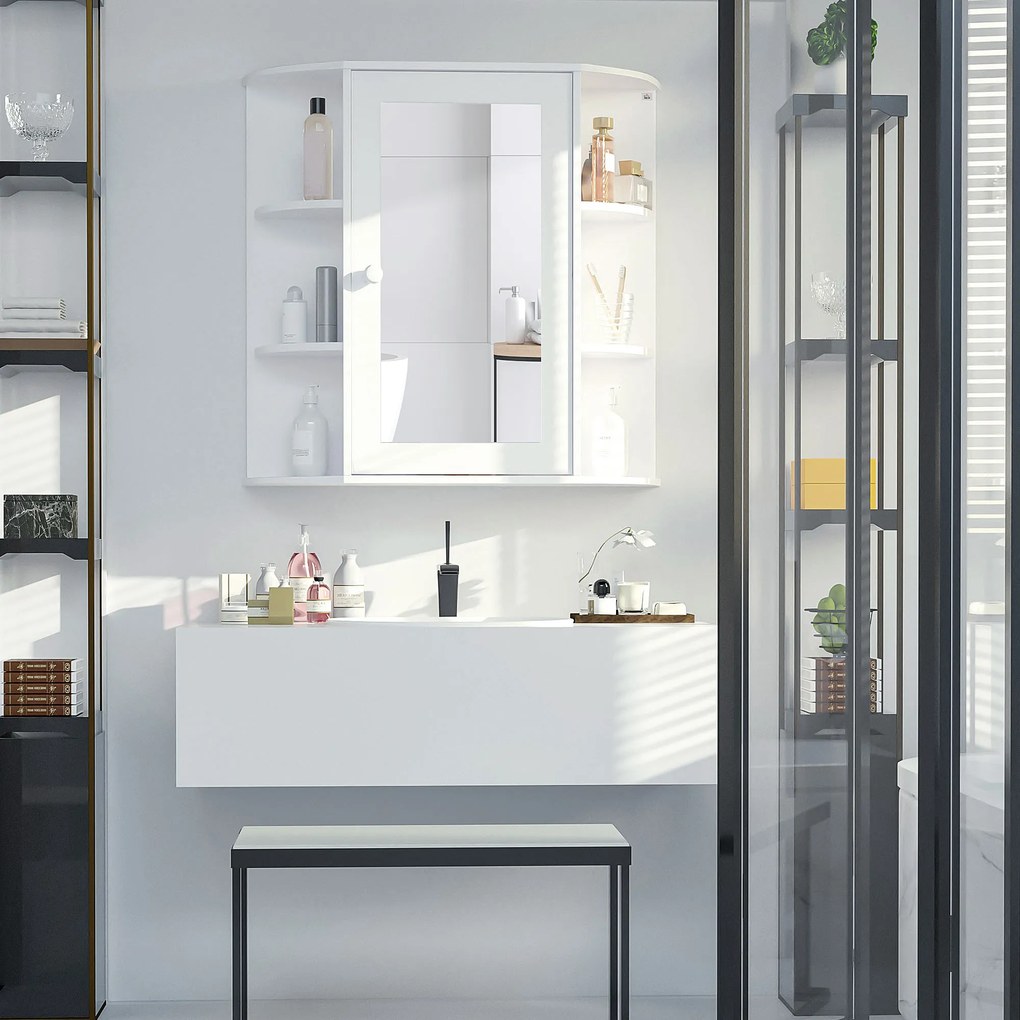 HOMCOM zrcadlová skříňka koupelnová zrcadlová nástěnná skříňka s 8 přihrádkami víceúčelová skříňka bílá 66x17x63cm do koupelny | Aosom.de