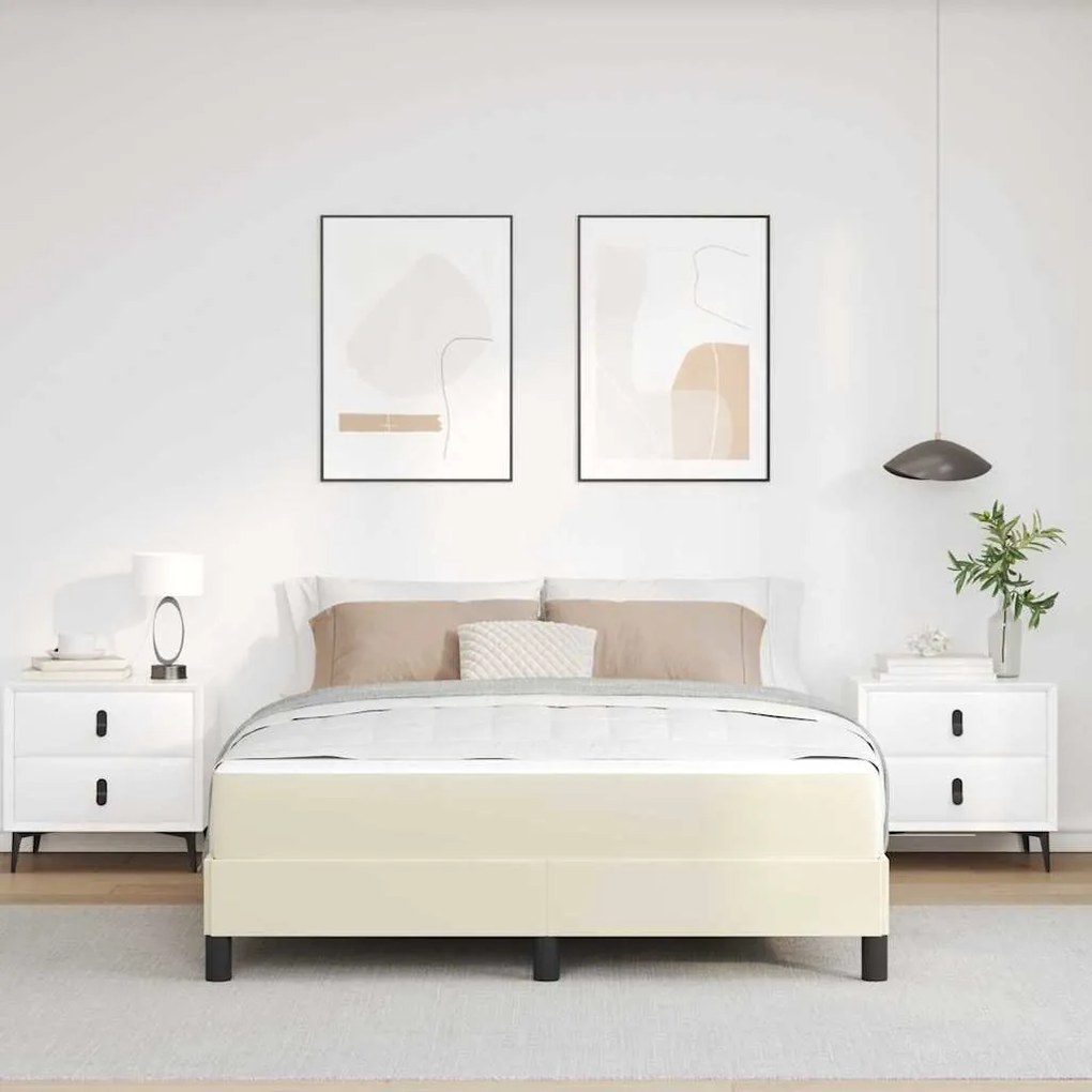 Rám postele s matrací Krémová 140 x 190 cm textil 3398630