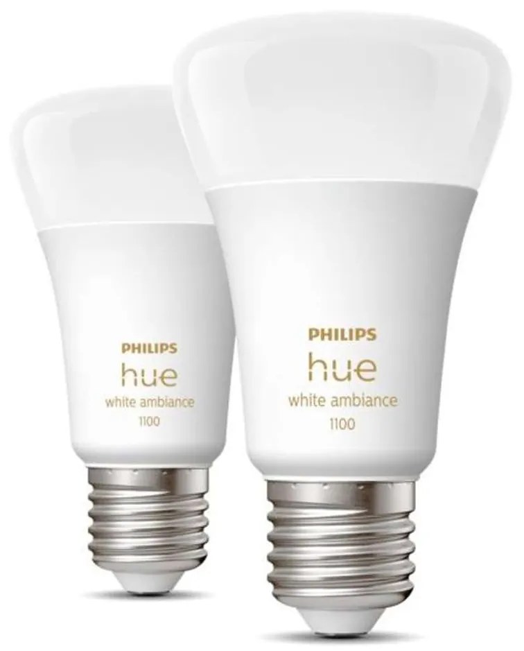 Philips Hue Smart žárovky - Chytrá LED žárovka E27, 8 W, stmívatelná, bílé světlo, 2 ks 929002468404