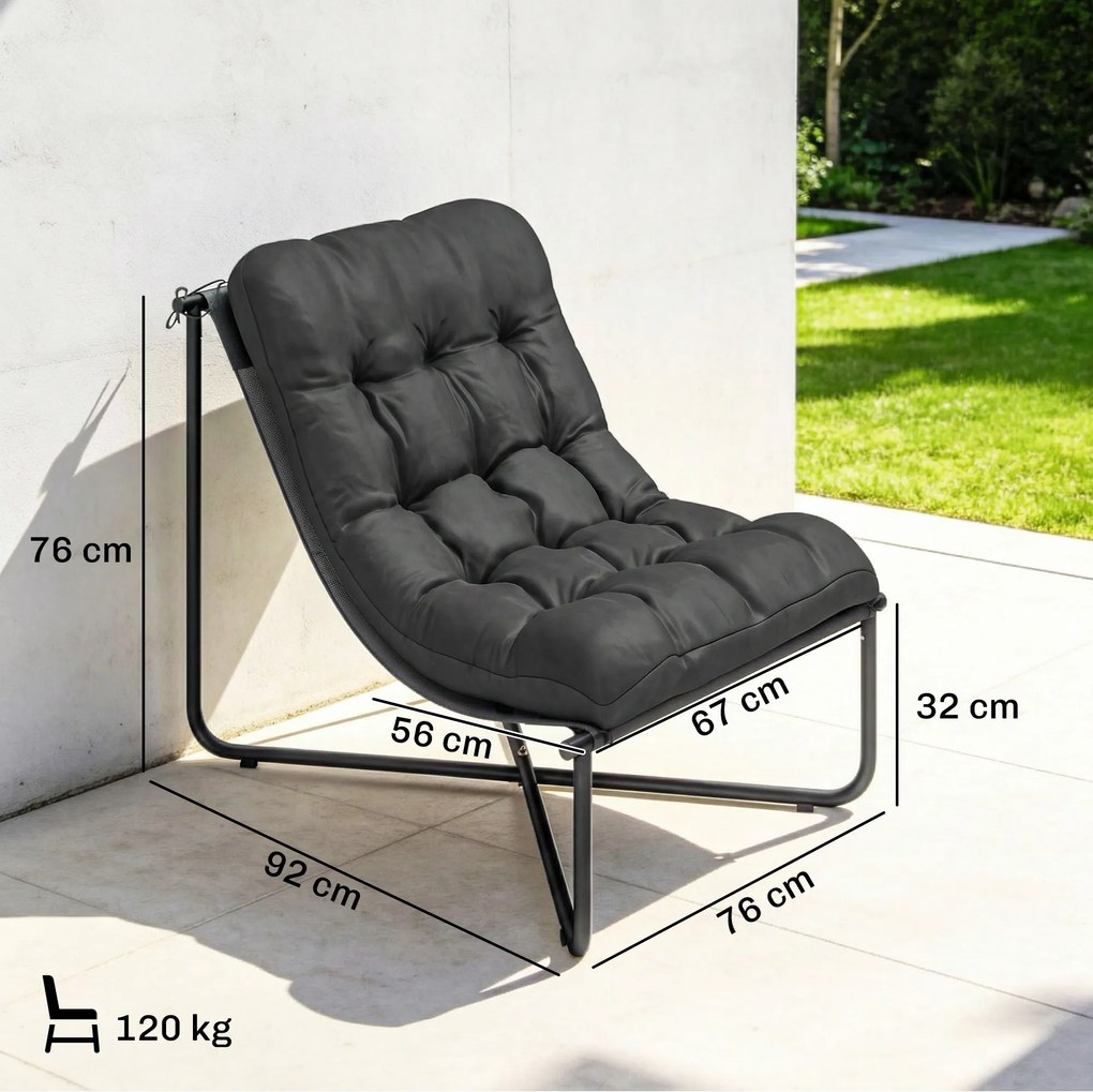 Lounge chair Outdoor Ergonomická zahradní židle s polštářem šetrným k pokožce Široký sedák Ocelový rám Tmavě šedá barva