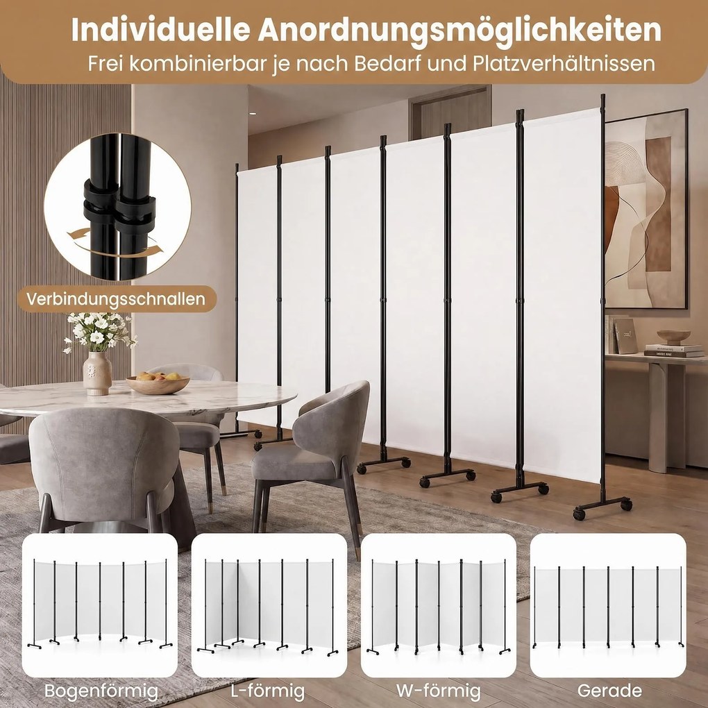 Costway Šestidílný skládací paraván 330 × 173 cm, bílý