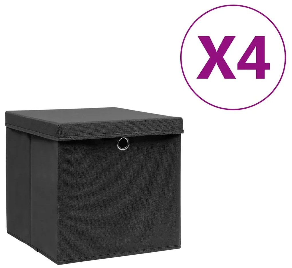 Úložné boxy s víky 4 ks 28 x 28 x 28 cm černé 325188
