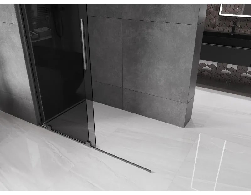 Mexen Velar, sprchová zástěna s posuvnými dveřmi Walk-in 150 x 200 cm, 8mm šedé sklo, grafit broušený, 871-150-000-43-66