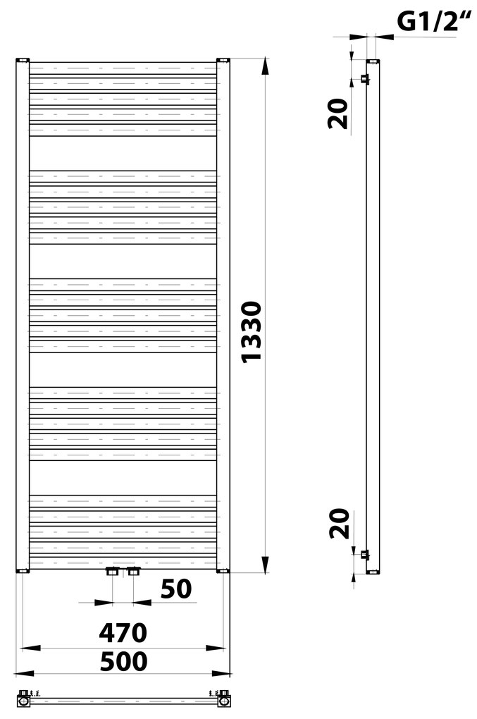 Bruckner GRUNT otopné těleso rovné 500x1330 mm, středové připojení, bílá - 600.122.4