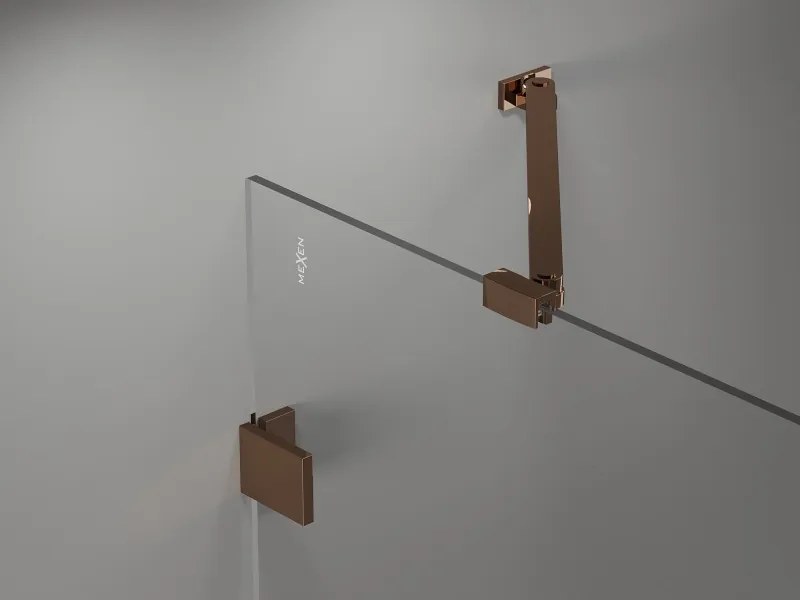 Mexen Lunar-B, výklopný sprchový kout levý 80 x 80 cm, 8mm čiré sklo, profil růžové zlato, 832-080-080-60-00-L
