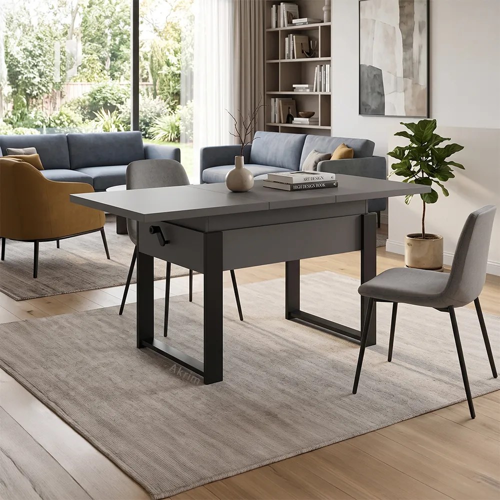 Rozkládací polohovací konferenční stolek HOGO 3v1 | 120-157x62,5-74,5x67 cm | síla horní desky 32 mm | tmavě šedá/černé nohy