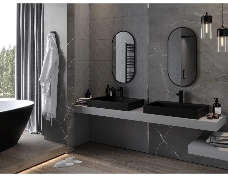 Mexen Loft, oválné koupelnové zrcadlo 80 x 40 cm, barva rámu černá matná, 9851-080-040-000-70