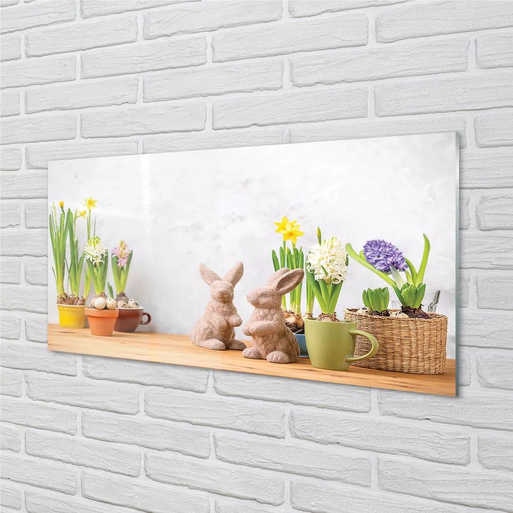 akrylový obraz květiny králíci 125x50 cm