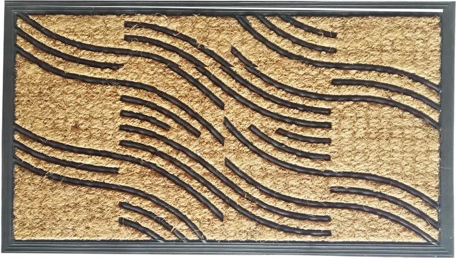 Kokosová rohožka Vlnky, 70 × 40 cm – přírodní motiv, gumová spodní strana