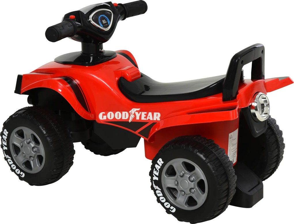 HOMCOM Dětský čtyřkolka bez pedálů pro děti od 18 do 36 měsíců, ATV se světly, klaksonem a tajným úložným prostorem 60x31x42 cm Červená