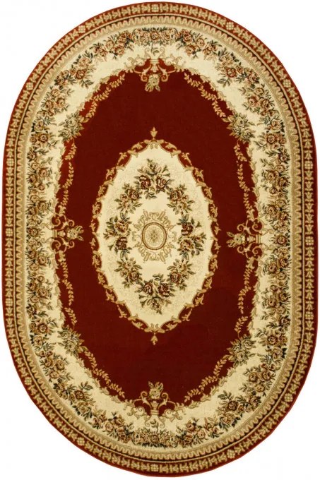 Koberec Super Rose 1898A ornament / květinový, červený / krémový ovál