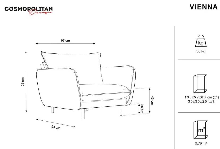 Modré sametové křeslo Vienna – Cosmopolitan Design