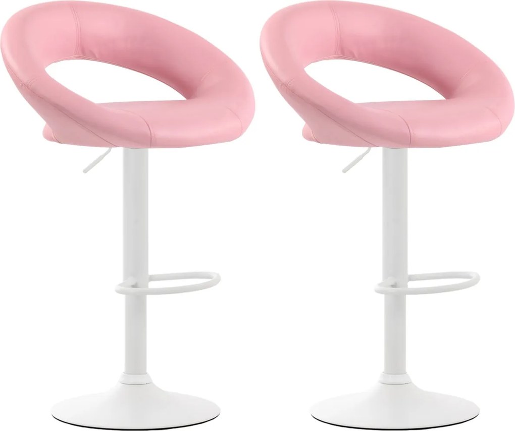 2x Barová židle Olinda - koženka, bílý rám - růžová