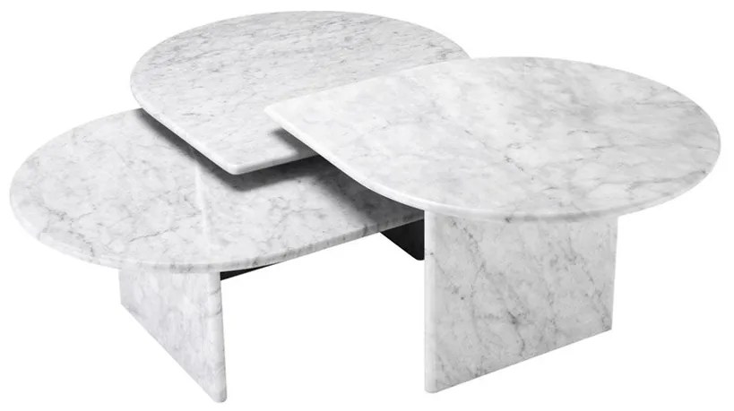 Bílý Konferenční stůl Naples Honed / set 3 ks 83 × 70 × v. 40,5/35/30 cm EICHHOLTZ